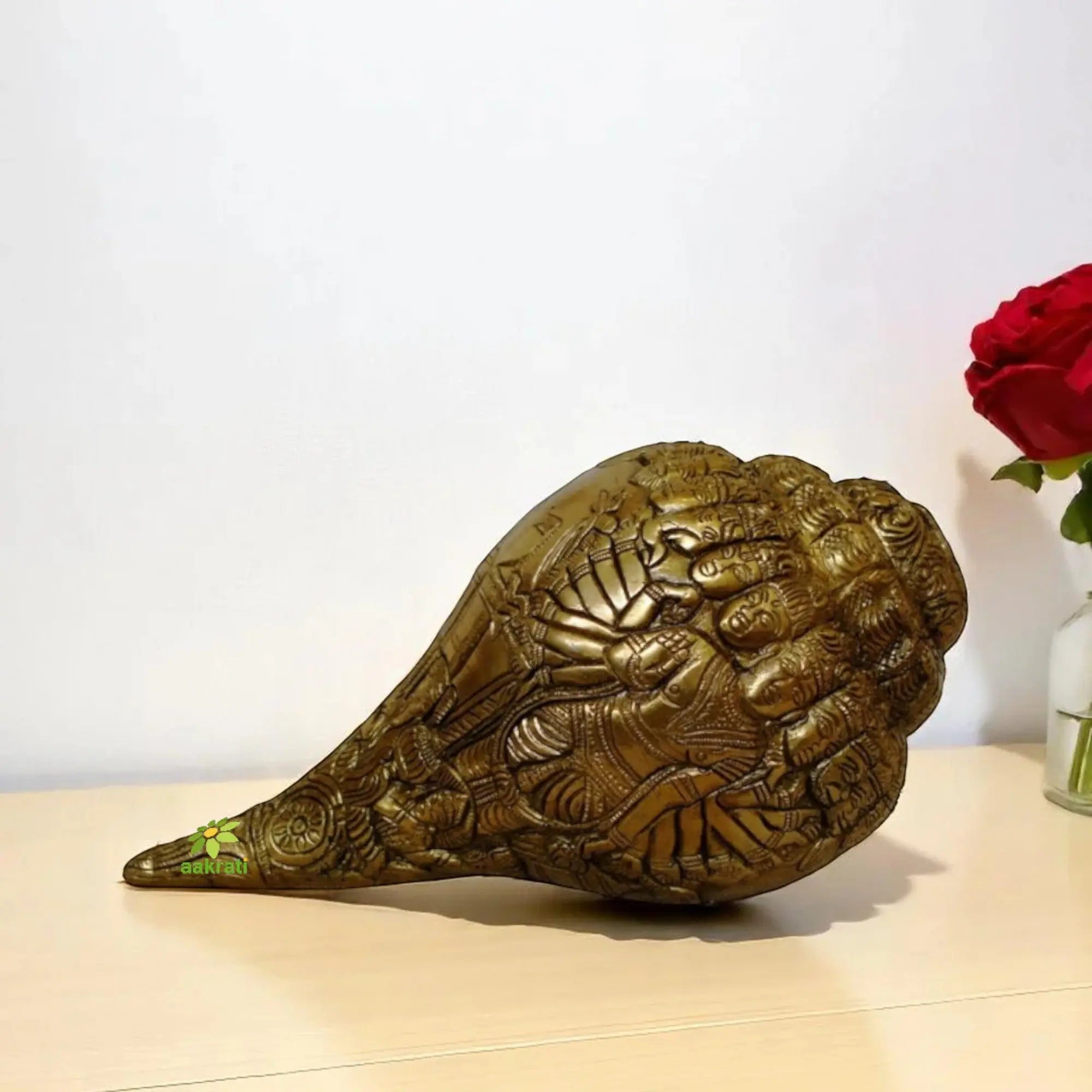 Brass Conch Carved with Lord Vishnu Virat Roop - Ashopi