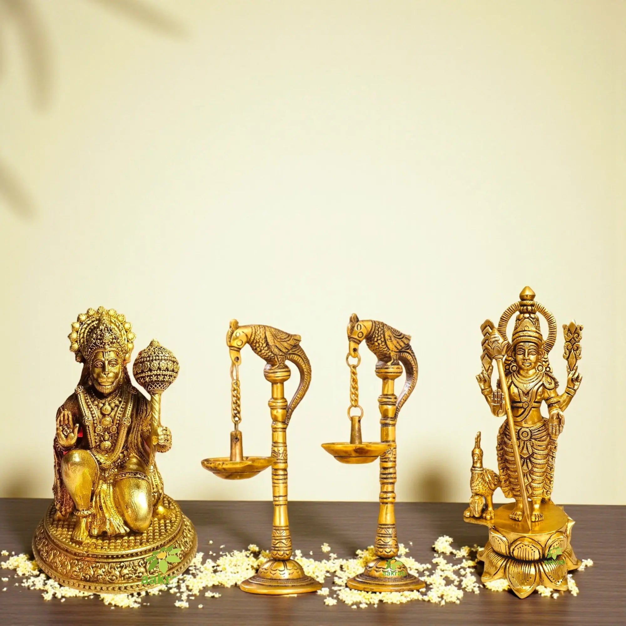 Brass Idol Set – Lord Murugan, Hanuman & Diya Pair | Hindu Religious ...